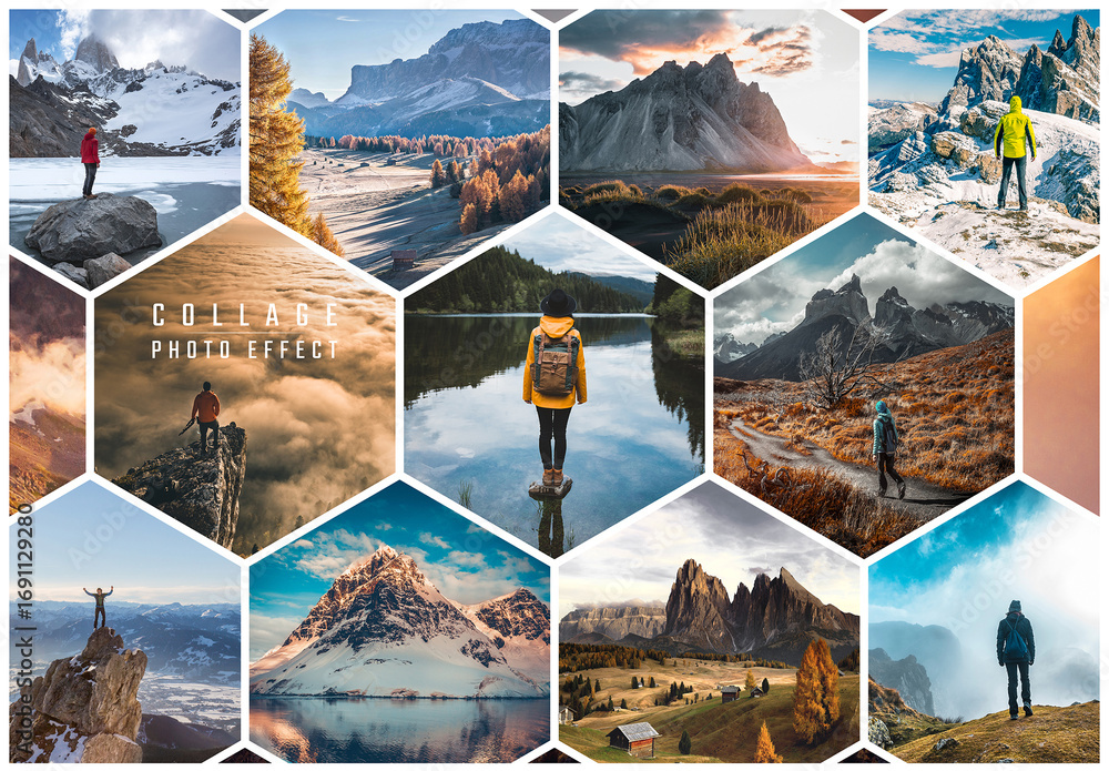 Modelo de Photo Collage Hexagonal Shapes Effect Mockup do Stock | Adobe ...