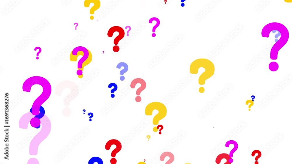 question mark floating animation ON white background. FAQ video ...