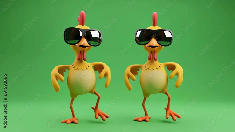 Funny Cool Chickens Dancing - Two 3D cartoon chickens wearing ...