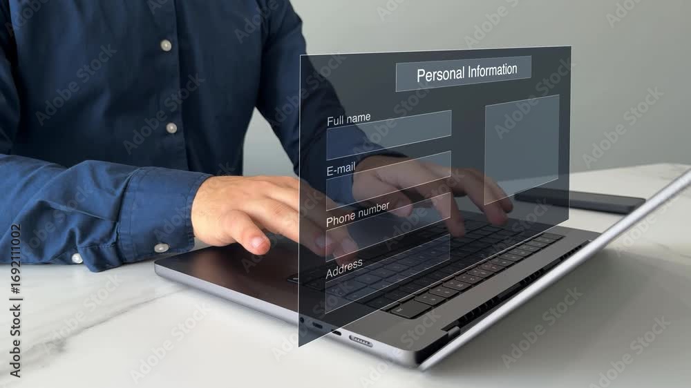 Online registration and entering personal data information.Businessman ...