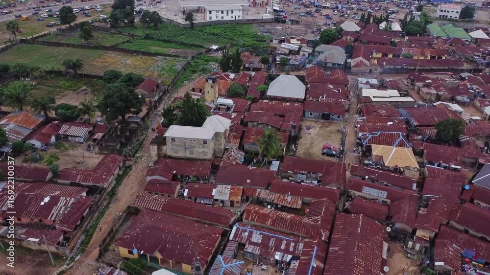 Beautiful aerial of slums in the outskirts of Abuja, Nigeria. People ...