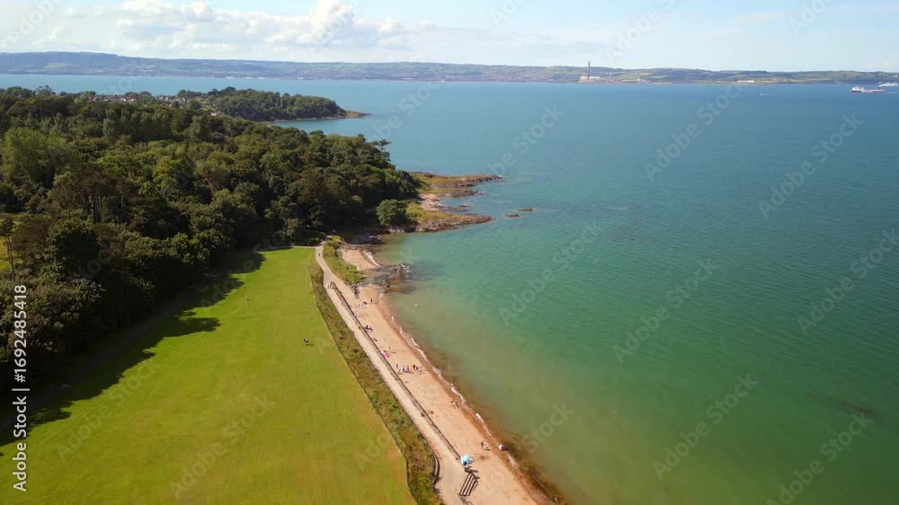 Vidéo Stock Rising aerial video of Helen's Bay beach in County Down ...