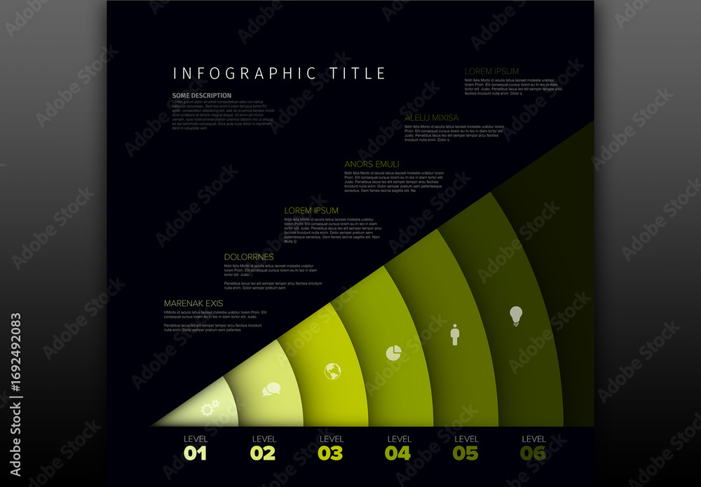 Modern Dark Infographic Design with Green Level Sections Stock Template ...