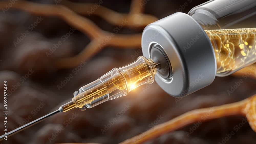 Hormonal injection concept ,Golden vaccine syringe macro medical ...