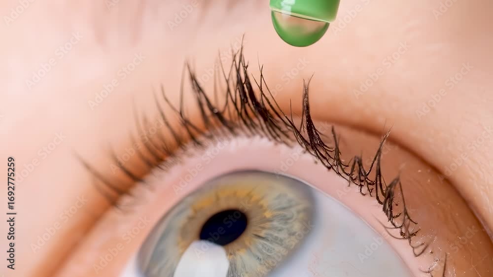 Close up of patient applying eye drop for glaucoma treatment. Medical ...