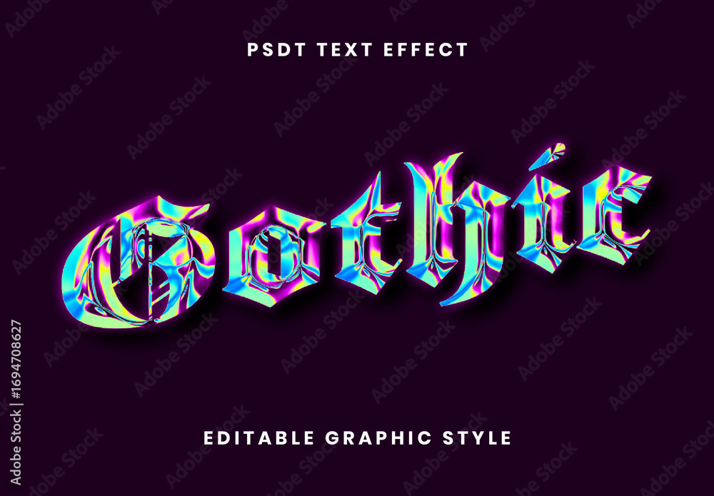 Colorful Iridescent Oil Font Gothic Chrome Beveled Text Effect Stock ...