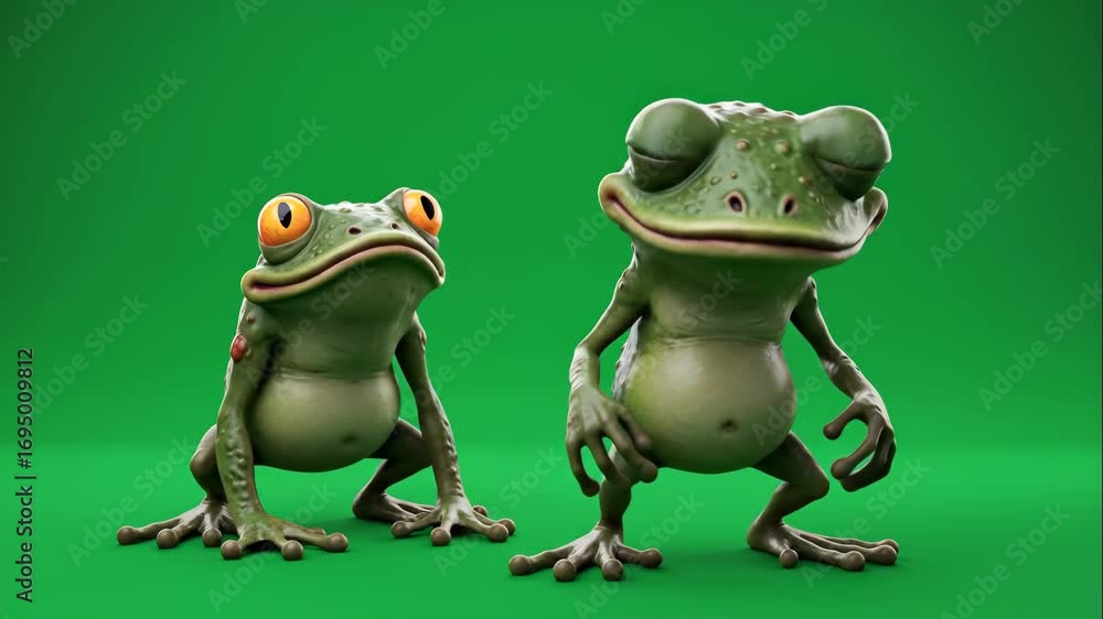Two Cartoon Frogs on Green Screen - Two friendly-looking cartoon frogs ...