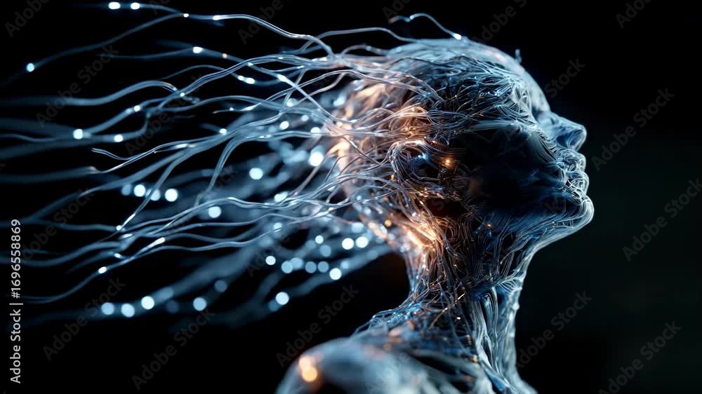 generative animation. A character in the technology of the future. The ...