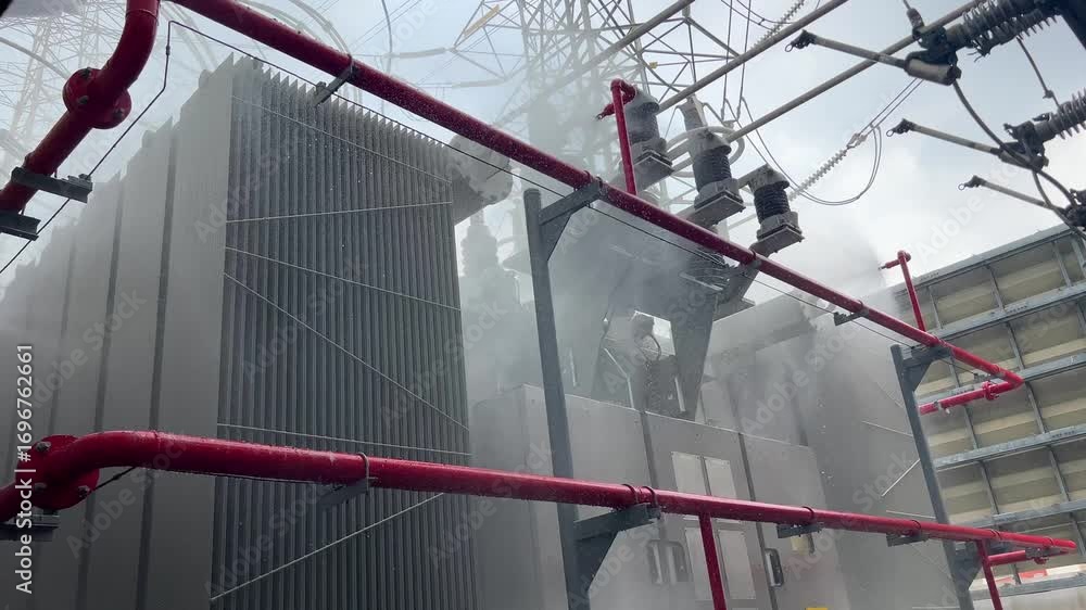 Transformer fire protection substation safety with sprinkler emergency ...