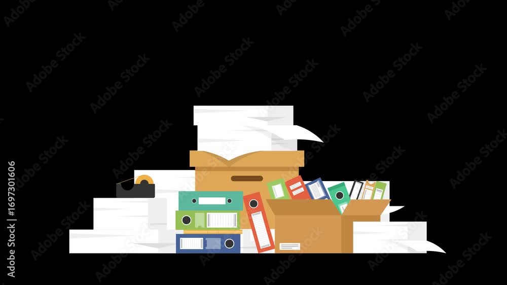 A stack of document folders falling onto the floor, with background and ...