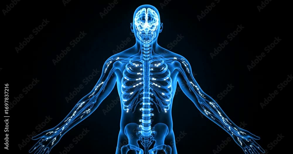 Human body scan revealing skeleton and internal organs. Stock Video ...
