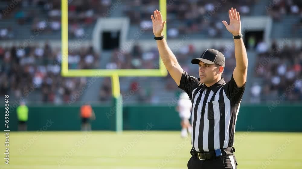 Video Stock Football referee signaling touchdown with raised hands on ...