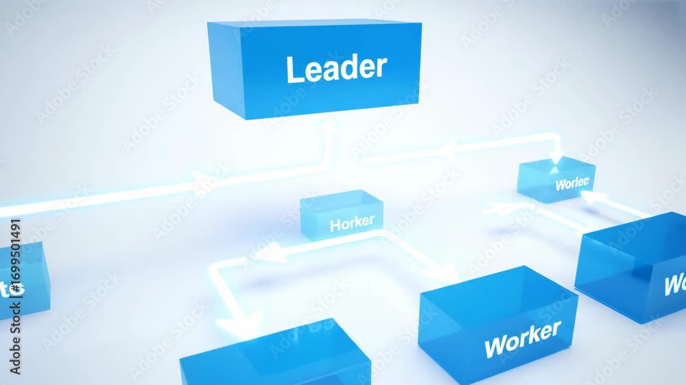 Organizational chart with blue boxes and arrows illustrating leader and ...