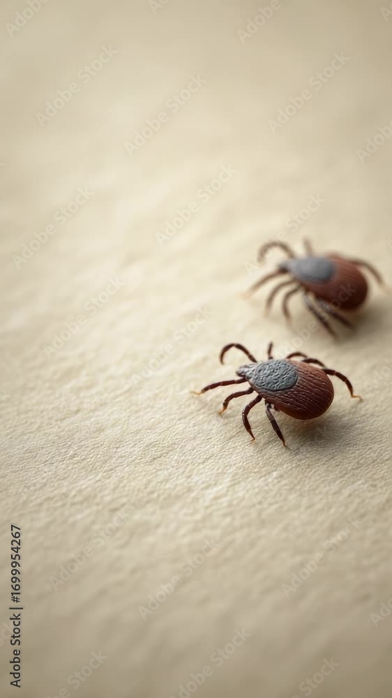 Tiny arachnid parasites moving across human skin surface, seeking ...