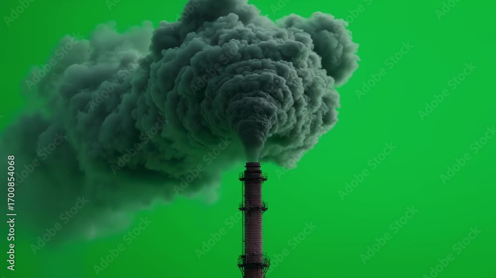 Heavy black smoke emitting from a smokestack billowing and drifting ...