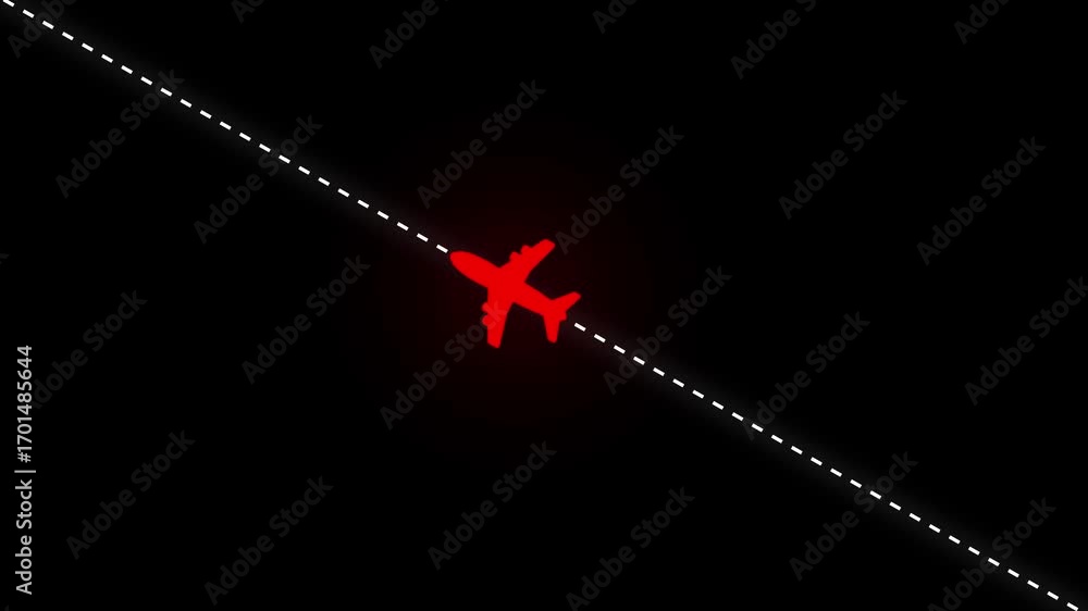 Airplane line path animation, air plane flight route with start point ...