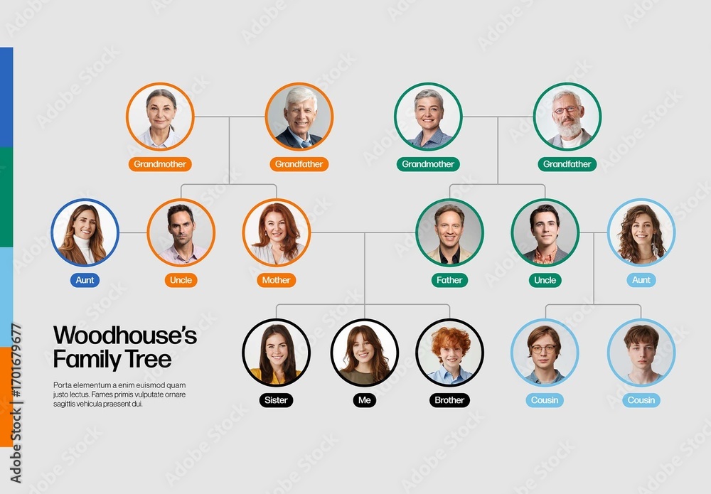 Family Tree Infographic Template with Bold Colors for Org Chart Layouts ...