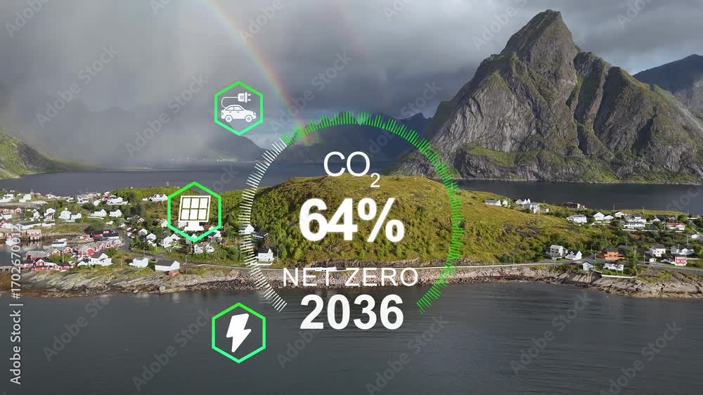 Digital dashboard of CO2 level gauge percentage drop down to 0. Net ...