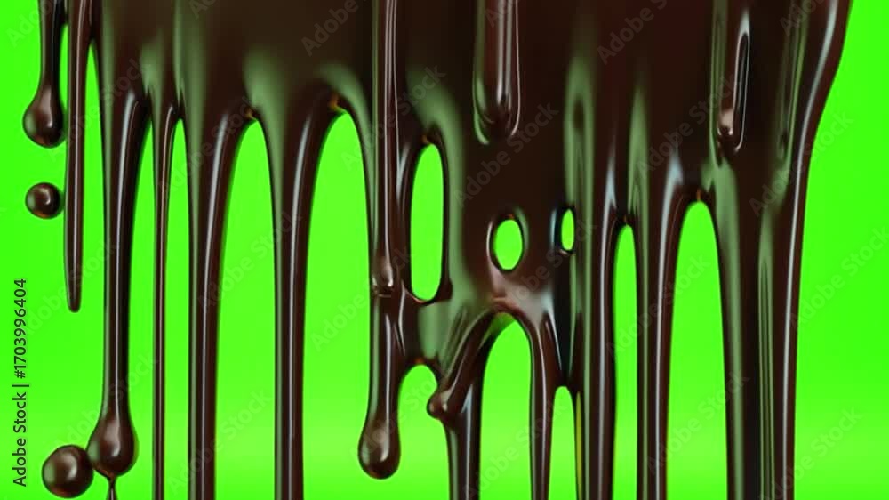 4K Chocolate dripping on green screen and transparent background liquid ...