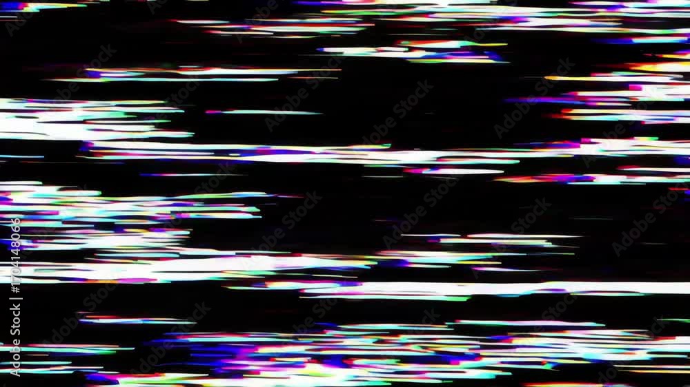 Colorful static lines and digital distortion flash across the screen ...