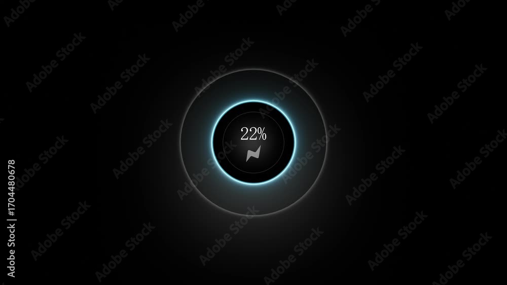Digital progress bar in a circle showing 35 percent with a luminous ...