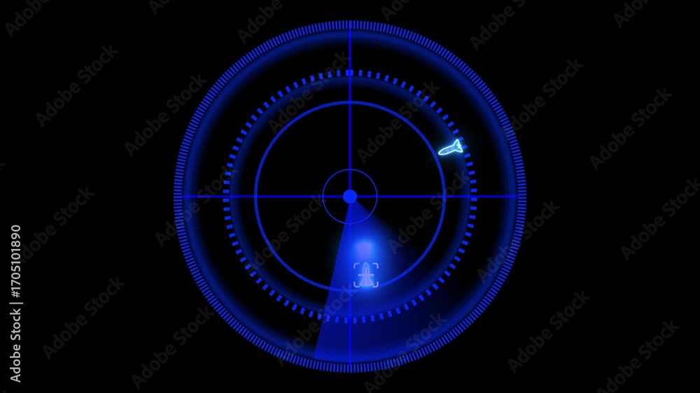 Animated radar displaying missile tracking in futuristic aerospace ...