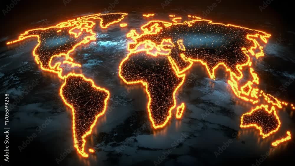 Glowing global map of planet earth. Bright contour atlas. Global ...