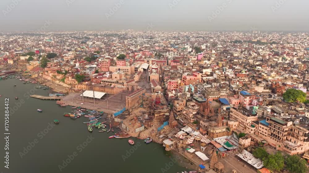 Varanasi, India: Aerial view of famous Shri Kashi Vishwanath Temple ...
