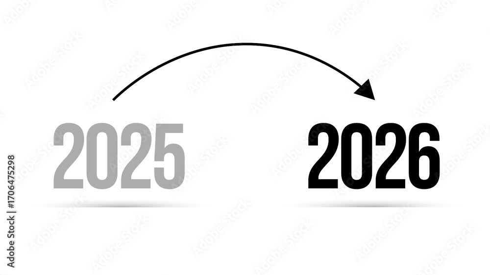 New year 2026 transition concept arrow moving from 2025 to 2026 ...