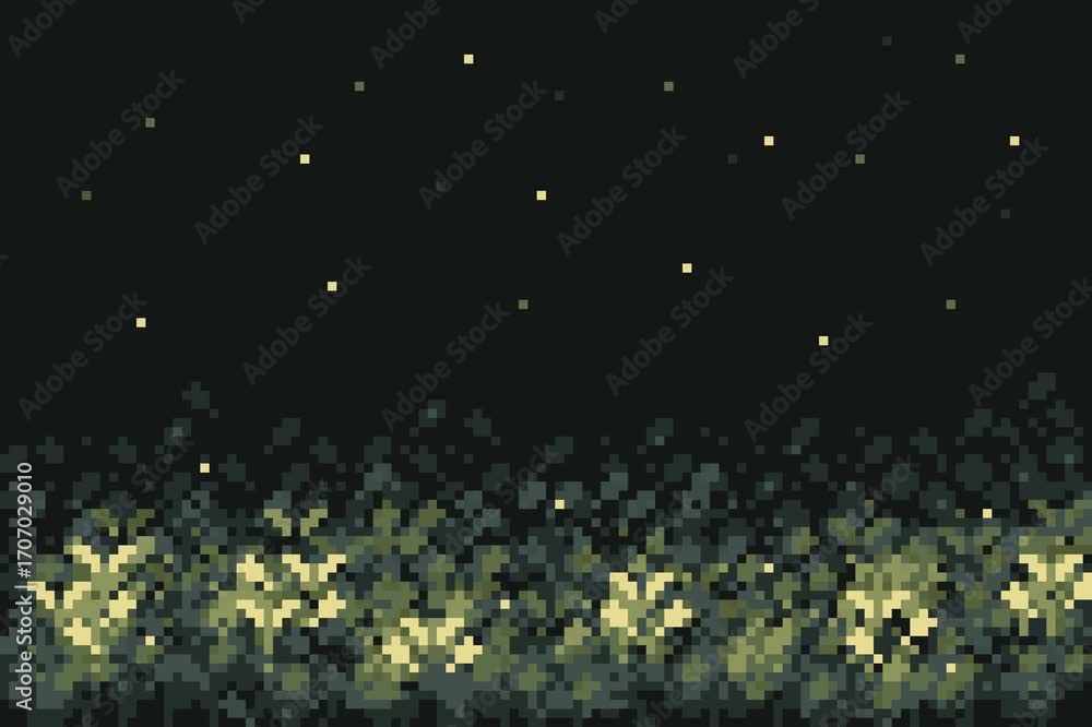 Seamless loop animation of fireflies twinkling above a field of leaves ...