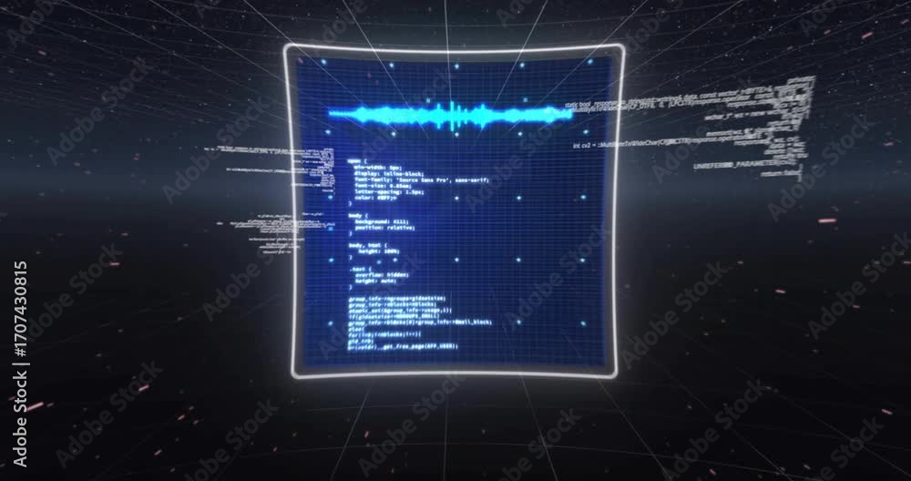 Beam sweeping, arc retracting, revealing display, scrolling code and panels visualizing data ...