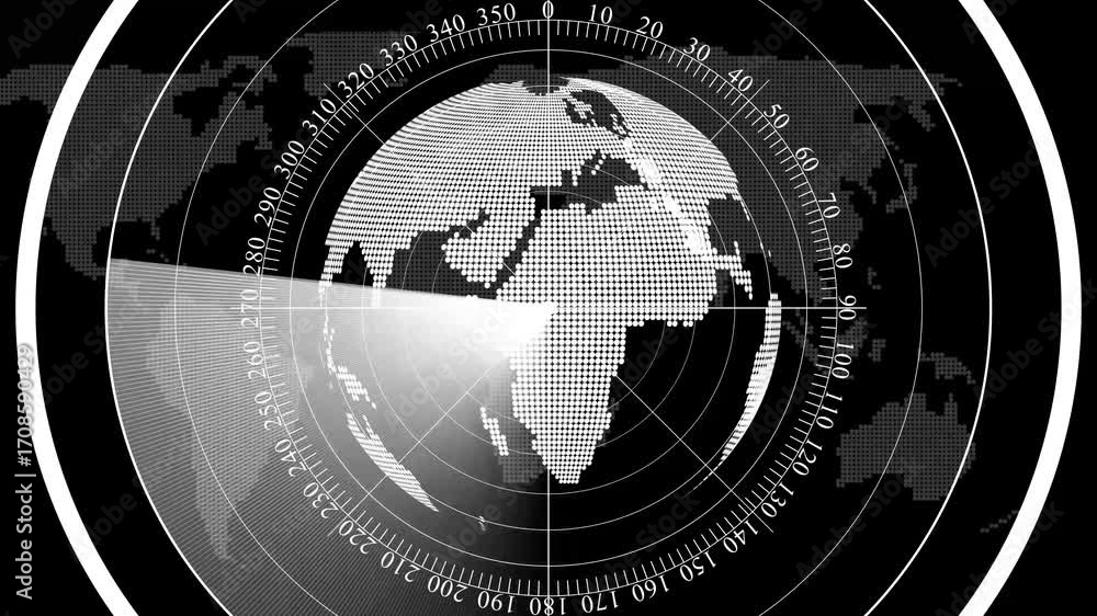 Vidéo Stock Abstract animated radar sweep displaying earth globe. Radar ...