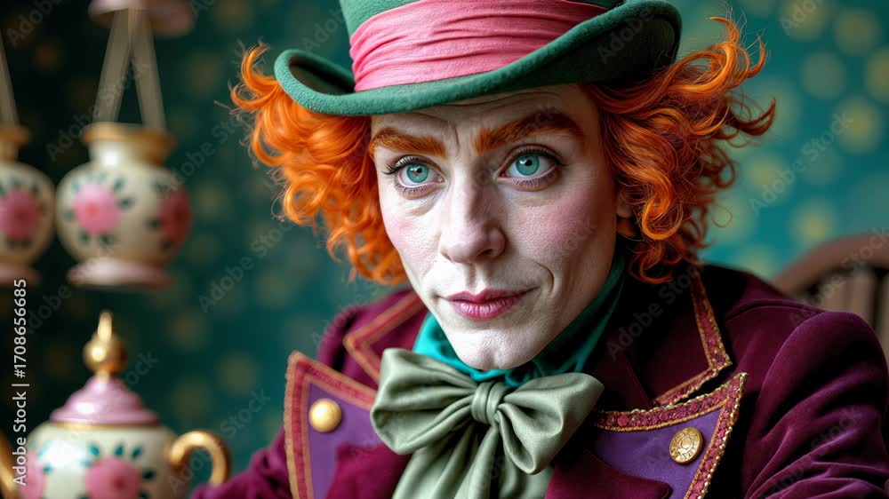 Mad Hatter from Alice in Wonderland in colorful Victorian costume with ...