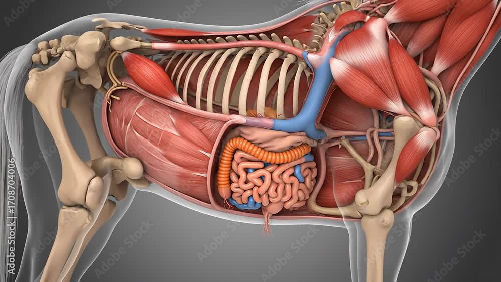 Stockvideon Detailed equine anatomy visualization revealing muscular ...