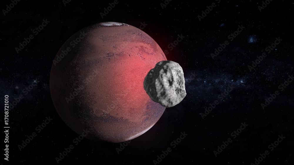 A simulation of the space asteroid named 3I/Atlas as it passes Mars ...