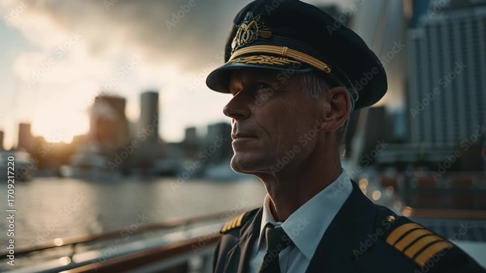Captain's Contemplation: A seasoned captain, gazing out over the ...