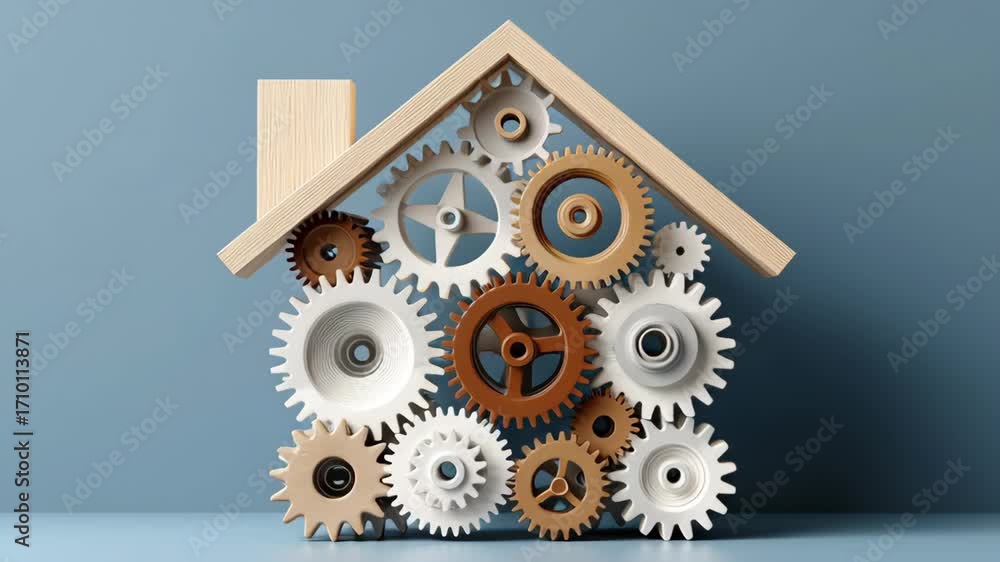 Wood house gear cog mechanism engineering structure concept home ...