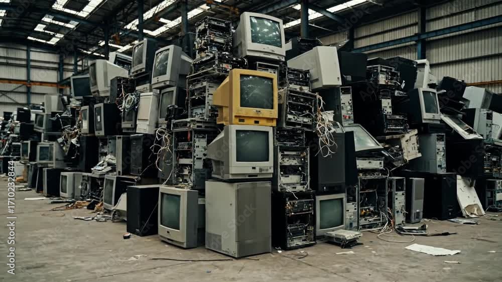 Vast e-waste graveyard mountains of obsolete computer monitors CPUs and ...