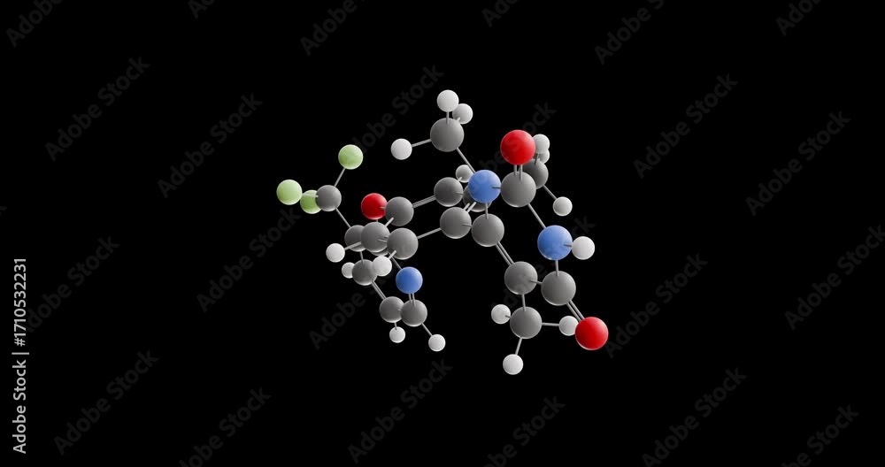 Tavapadon molecule, rotating 3D model of dopamine receptor agonist ...