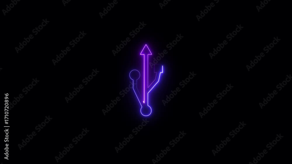 Animated of glowing neon USB cables icon. Neon adapter port icon ...