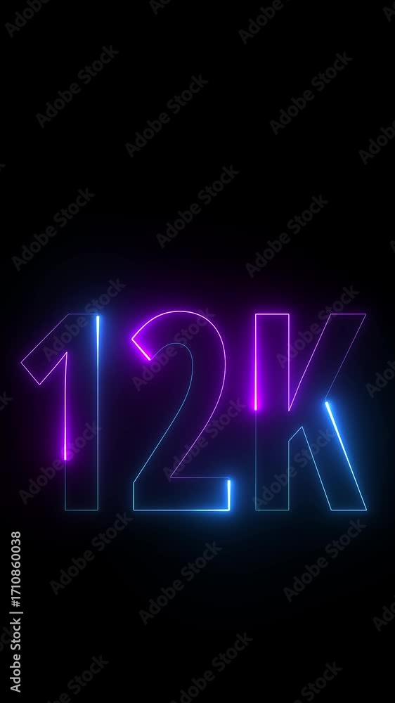 12k celebration neon text animation 4k video. Followers, like ...