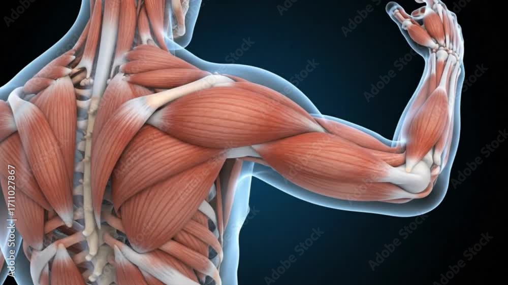 Detailed 3d rendering of the male muscular anatomy highlighting the ...