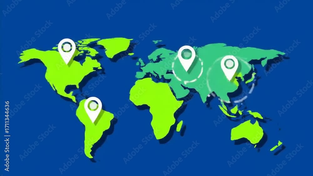 Vídeo do Stock: Colorful world map with location markers indicating ...