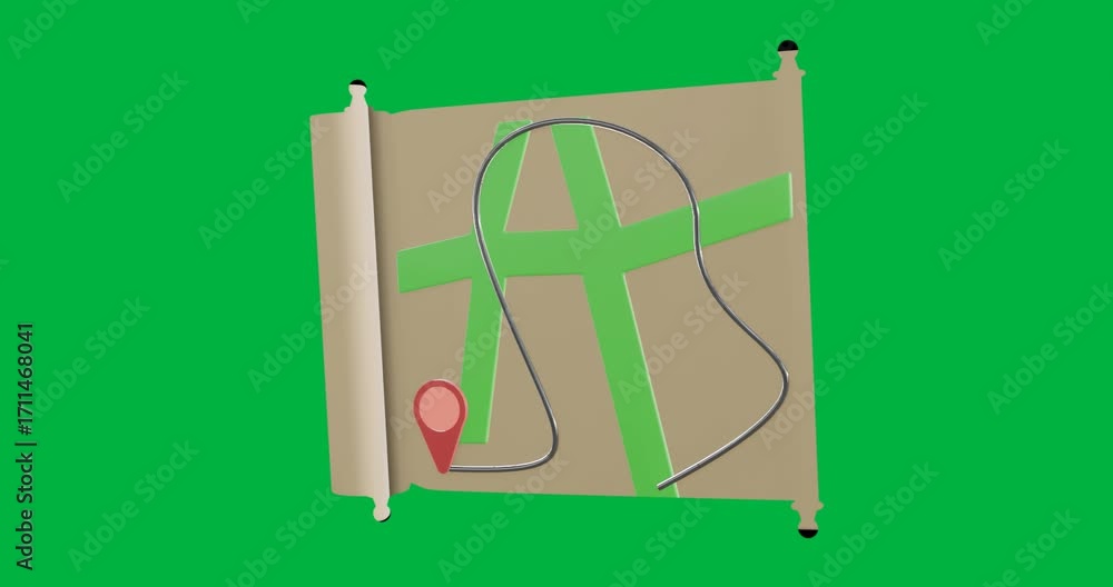Start scroll unrolling on transparent backdrop revealing map dropping ...