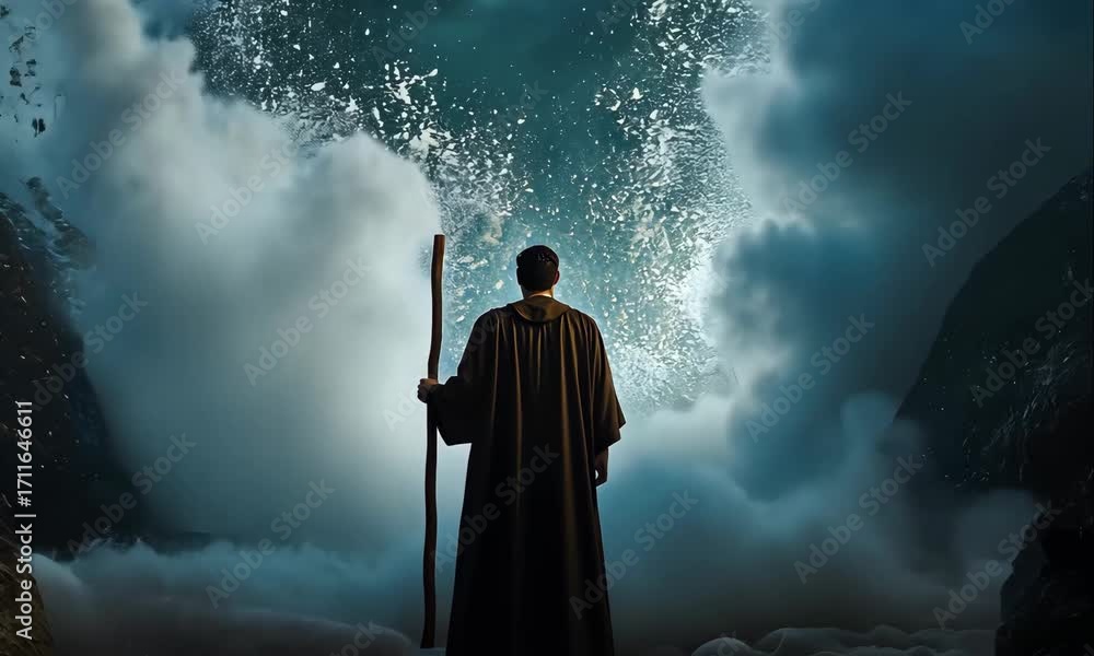 The Dramatic Moment of Moses Dividing the Red Sea in the Exodus Story ...