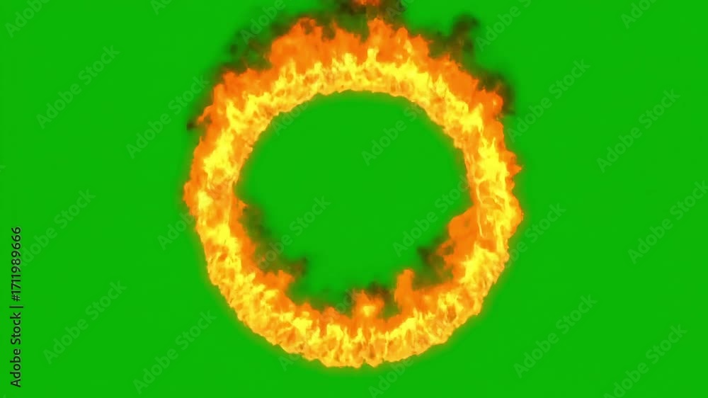 Fiery ring of fire graphic effect on green screen footage element for ...