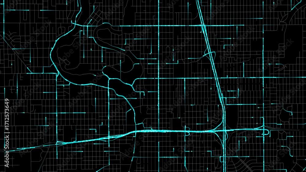 Urban Traffic Flow Map Simulation in Wichita, Kansas, GPS Smart city ...