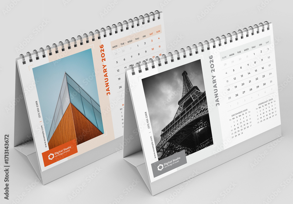 Desk Calendar Layout with Week Starts on Monday and Week Starts on ...