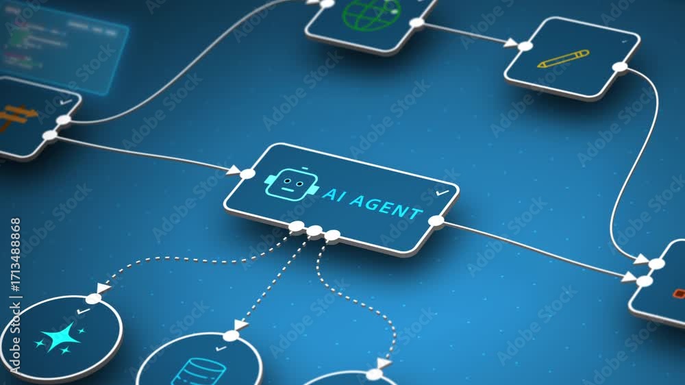 Closeup AI agent workflow with code input and automation process for ...