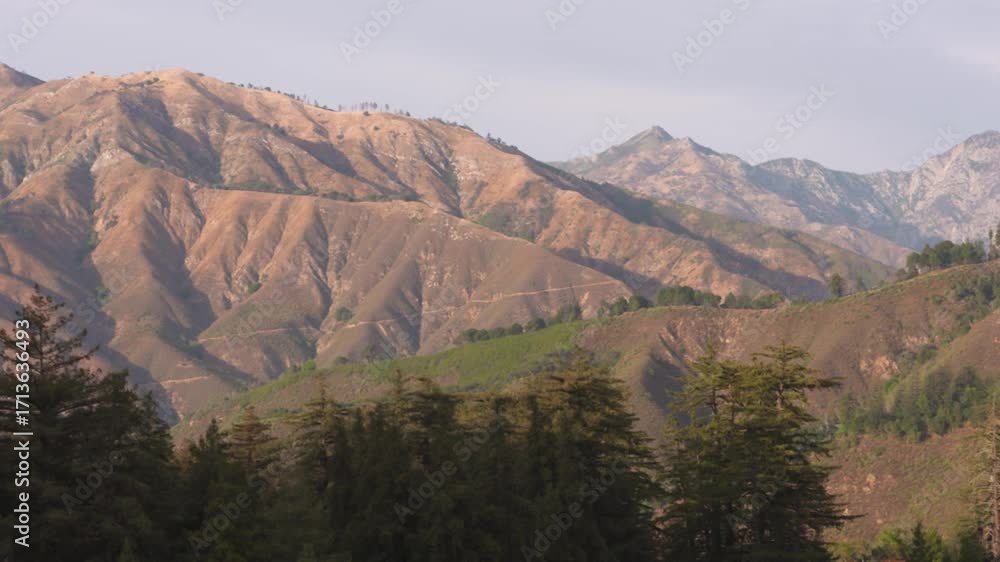 HD ground-level footage of the Santa Lucia Range mountains in Big Sur ...